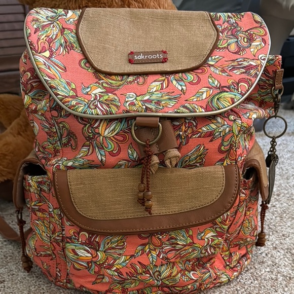 Sakroots | Bags | Sakroots Floral Backpack In Coral Pink And Green ...